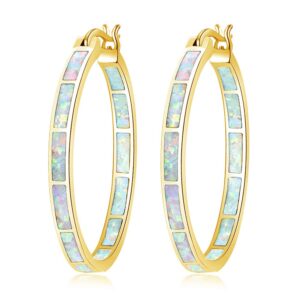 cinily big gold hoop earrings womens opal jewelry 14k yellow gold plated yellow large gemstone earrings 32mm