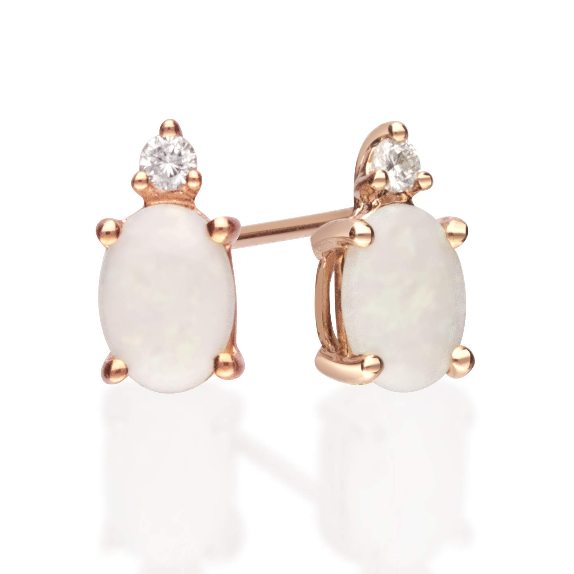 Gin & Grace 10K Rose Gold Natural Opal & Diamond (I1,I2)Stud Earring for Women