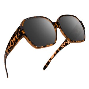 tinhao square oversized polarized fit over sunglasses over glasses with lightweight large frame for woman man (amber leopard, black)