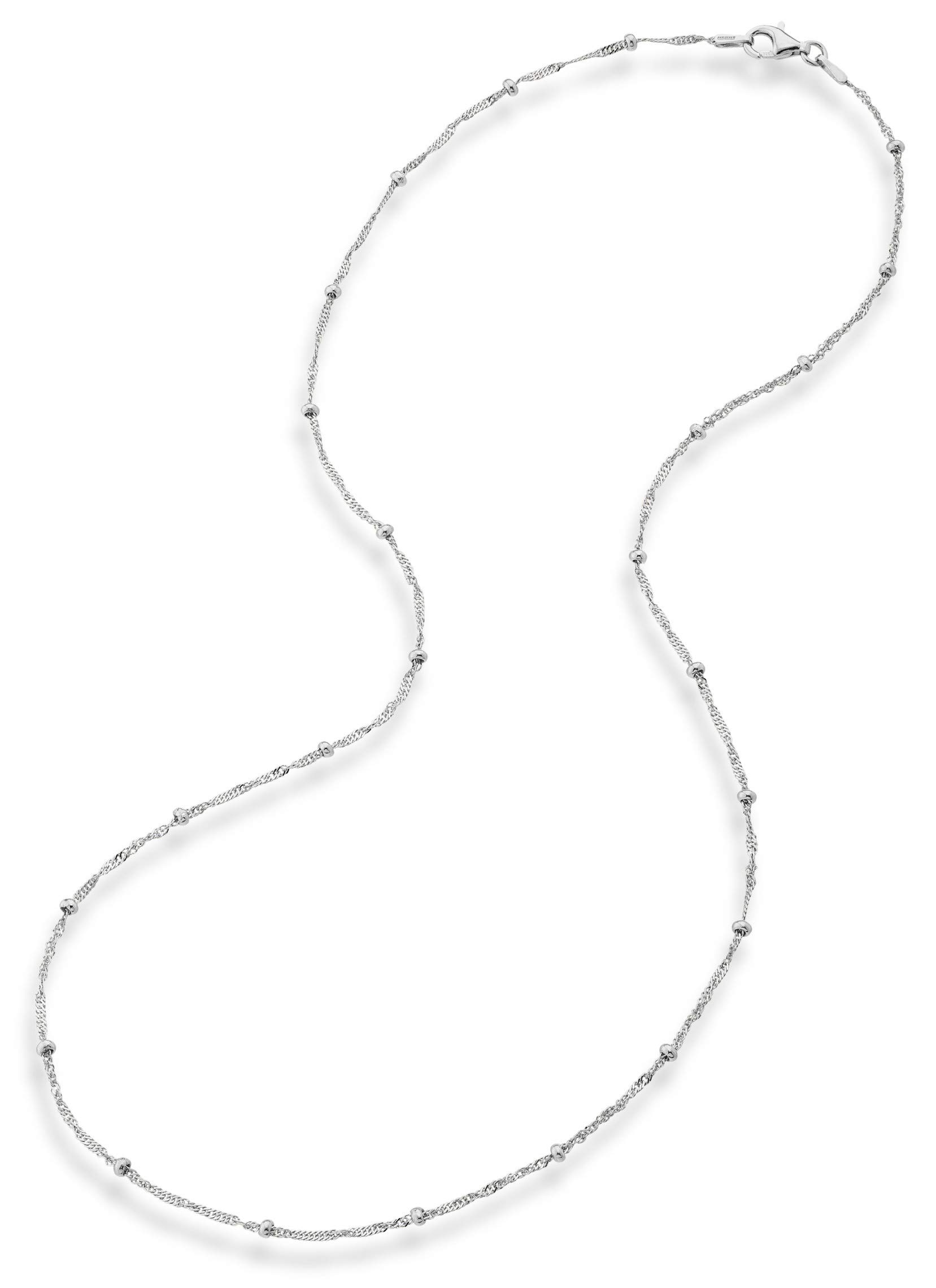 Miabella Italian 925 Sterling Silver Singapore Bead Chain Station Necklace for Women, Made in Italy (30 Inch)