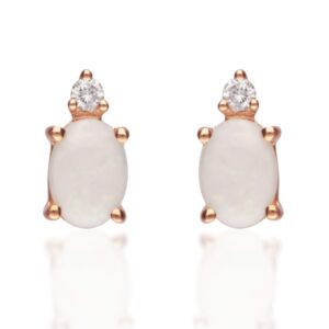 gin & grace 10k rose gold natural opal & diamond (i1,i2)stud earring for women