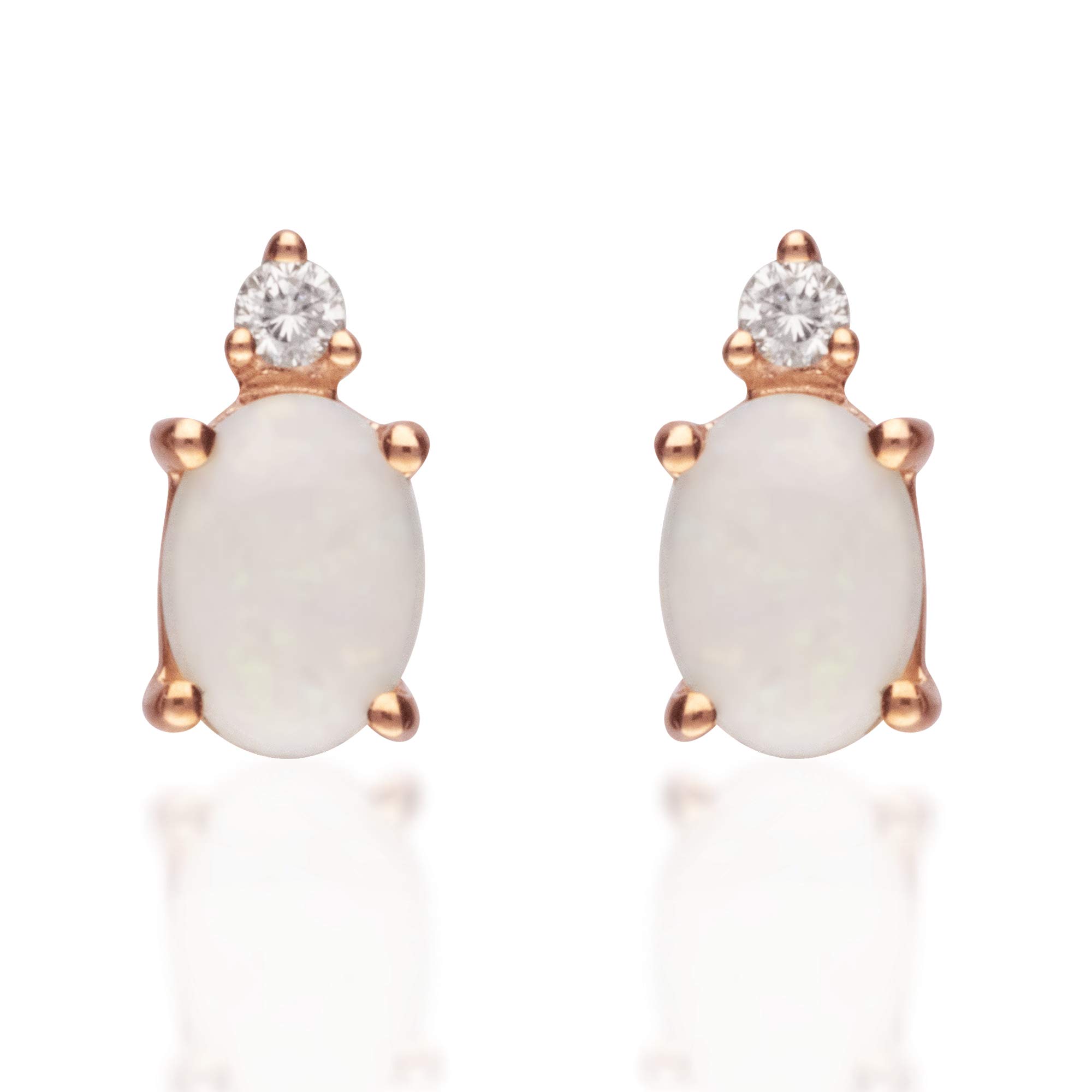 Gin & Grace 10K Rose Gold Natural Opal & Diamond (I1,I2)Stud Earring for Women