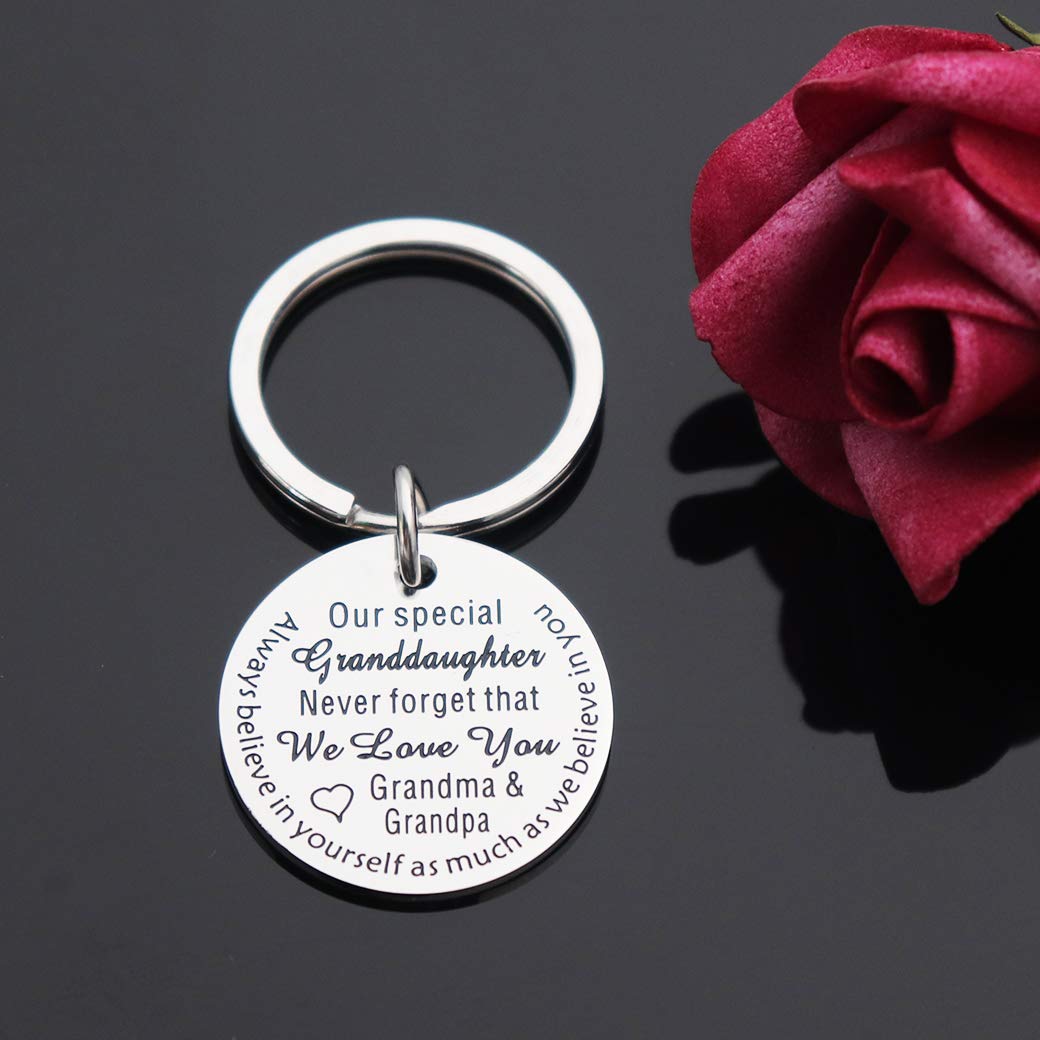 CHENVA Grandparents to Granddaughter Gifts Never Forget That We Love You Keychain Inspirational Gift for Granddaughter (Our Special Granddaughter)