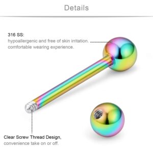 SCERRING 14G Nipple Rings 316L Stainless Steel CZ Nipplerings Shield Tongue Barbell Rings Bars Body Piercing Jewelry for Women 32PCS Rainbow