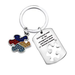 wsnang autism awareness jewelry autistic support proud autism aunt grandma gift god found some of the strongest women and made them autism aunt/grandma keychain (autism grandma)