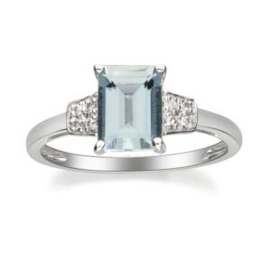 gin & grace 10k white gold genuine blue aquamarine ring with diamonds|ethically, authentically & organically sourced (emerald-cut) shaped aquamarine hand-crafted jewelry for her | aquamarine ring