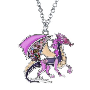 bonsny enamel fantasy dragon dinosaur necklaces pendant for women jewelry lucky symbol (purple)