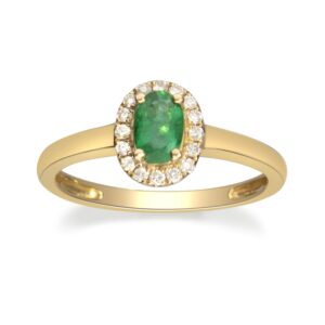 gin & grace 10k yellow gold natural diamond (i1,i2) & natural emerald engagement propose promise ring for women