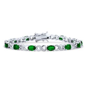 bling jewelry 9ct simulated green emerald cubic zirconia aaa oval cz romantic love knot symbol infinity milgrain tennis bracelet for women silver plated