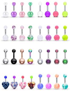 scerring belly button rings 14g stainless steel navel belly earring heart opal navel ring barbell body piercing jewelry 32pcs mix color