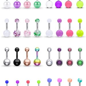 SCERRING Belly Button Rings 14G Stainless Steel Navel Belly Earring Heart Opal Navel Ring Barbell Body Piercing Jewelry 32PCS Mix Color