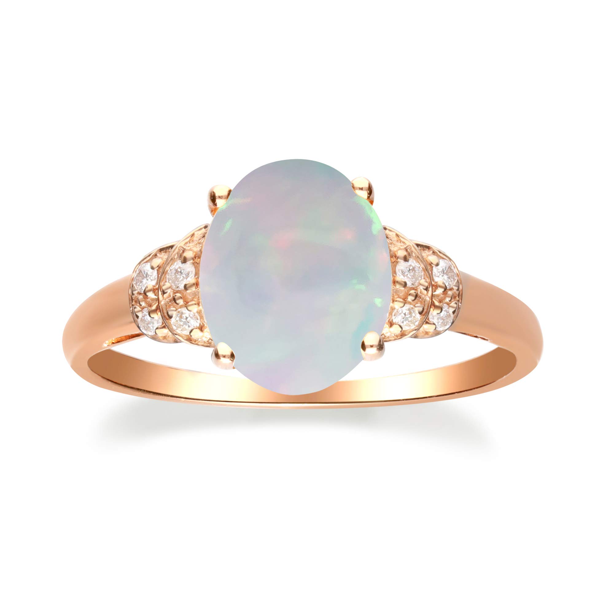 Gin & Grace 10K Rose Gold Natural Opal Diamond (I1,I2) Engagement Propose Promise Ring for Women