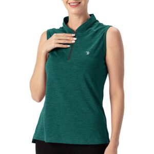 YSENTO Women's Golf Apparel Shirts Clothes Outfits Sleeveless 1/4 Zip Collarless Dry Fit UPF 50+ Tennis Polo Tank Tops Army Green Size XXL