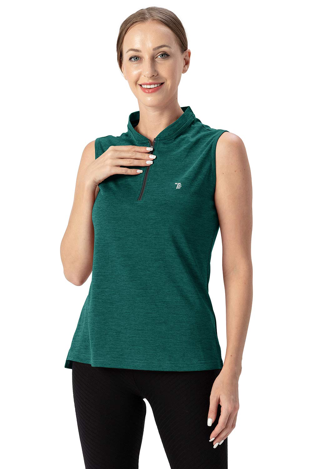 YSENTO Women's Golf Apparel Shirts Clothes Outfits Sleeveless 1/4 Zip Collarless Dry Fit UPF 50+ Tennis Polo Tank Tops Army Green Size XXL