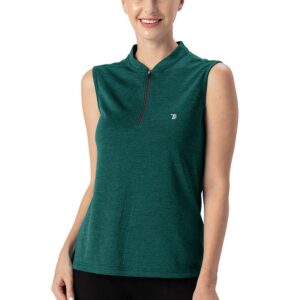 YSENTO Women's Golf Apparel Shirts Clothes Outfits Sleeveless 1/4 Zip Collarless Dry Fit UPF 50+ Tennis Polo Tank Tops Army Green Size XXL