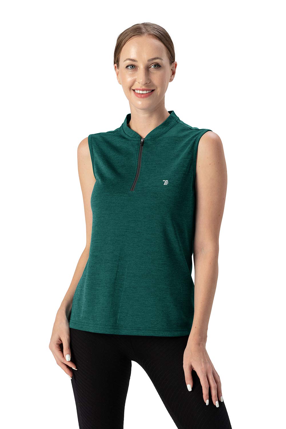 YSENTO Women's Golf Apparel Shirts Clothes Outfits Sleeveless 1/4 Zip Collarless Dry Fit UPF 50+ Tennis Polo Tank Tops Army Green Size XXL