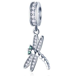 sambaah dragonfly charm sterling silver lucky dragonfly charm pendant insect charm platinum plating with cubic zirconia for women bracelets necklaces