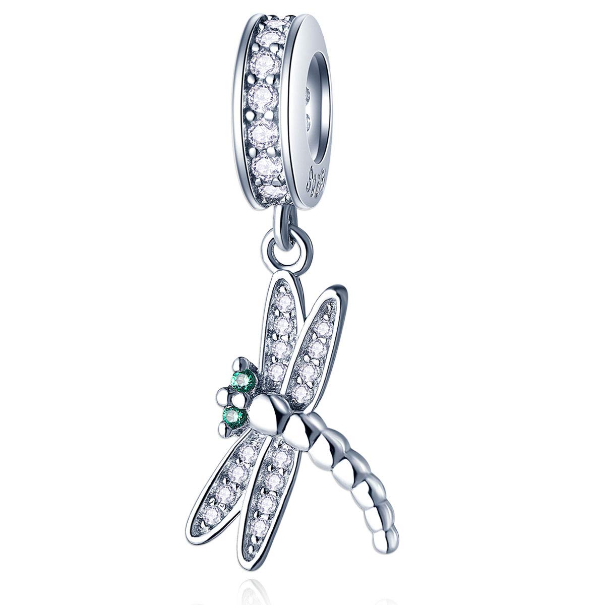 Sambaah Dragonfly Charm Sterling Silver Lucky Dragonfly Charm Pendant Insect Charm Platinum Plating with Cubic Zirconia for Women Bracelets Necklaces