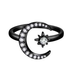 beautlace star and moon adjustable rings black gun plated crescent moon stars open ring jewelry for women kr0032k