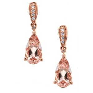 gin & grace 10k rose gold genuine pear cut morganite & natural diamond drop earring for women