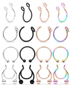 kridzisw fake septum rings faux nose ring hoop piercing jewelry for women stainless surgical steel horseshoe septum nose nostril cuff ring hoop piercing jewelry non pierced clip on nose ring hoop men