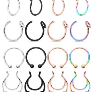 Kridzisw Fake Septum Rings Faux Nose Ring Hoop Piercing Jewelry for Women Stainless Surgical Steel horseshoe Septum Nose Nostril Cuff Ring Hoop Piercing jewelry Non Pierced Clip On Nose Ring Hoop men