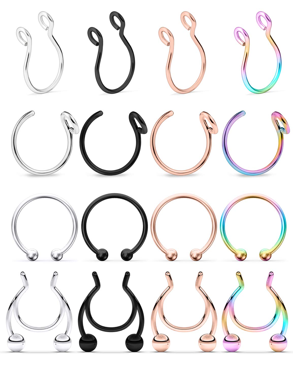 Kridzisw Fake Septum Rings Faux Nose Ring Hoop Piercing Jewelry for Women Stainless Surgical Steel horseshoe Septum Nose Nostril Cuff Ring Hoop Piercing jewelry Non Pierced Clip On Nose Ring Hoop men