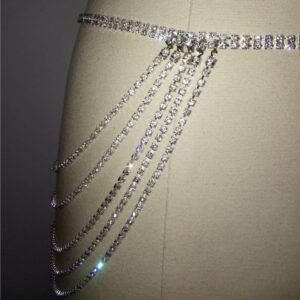 Rhinestone Body Chains Belt Crystal Waist Chains Heart Pendant Summer Beach Waist Body Jewelry Festival Belt Belly Jewelry for Women