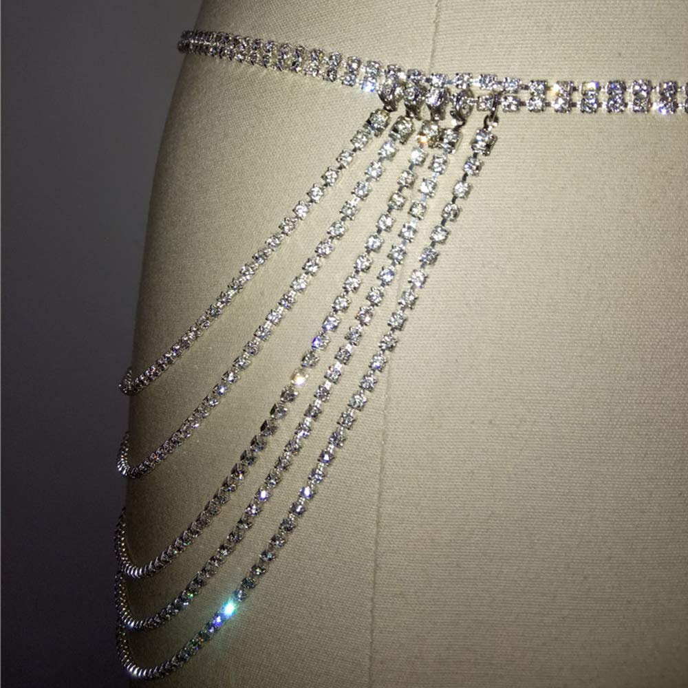 Rhinestone Body Chains Belt Crystal Waist Chains Heart Pendant Summer Beach Waist Body Jewelry Festival Belt Belly Jewelry for Women