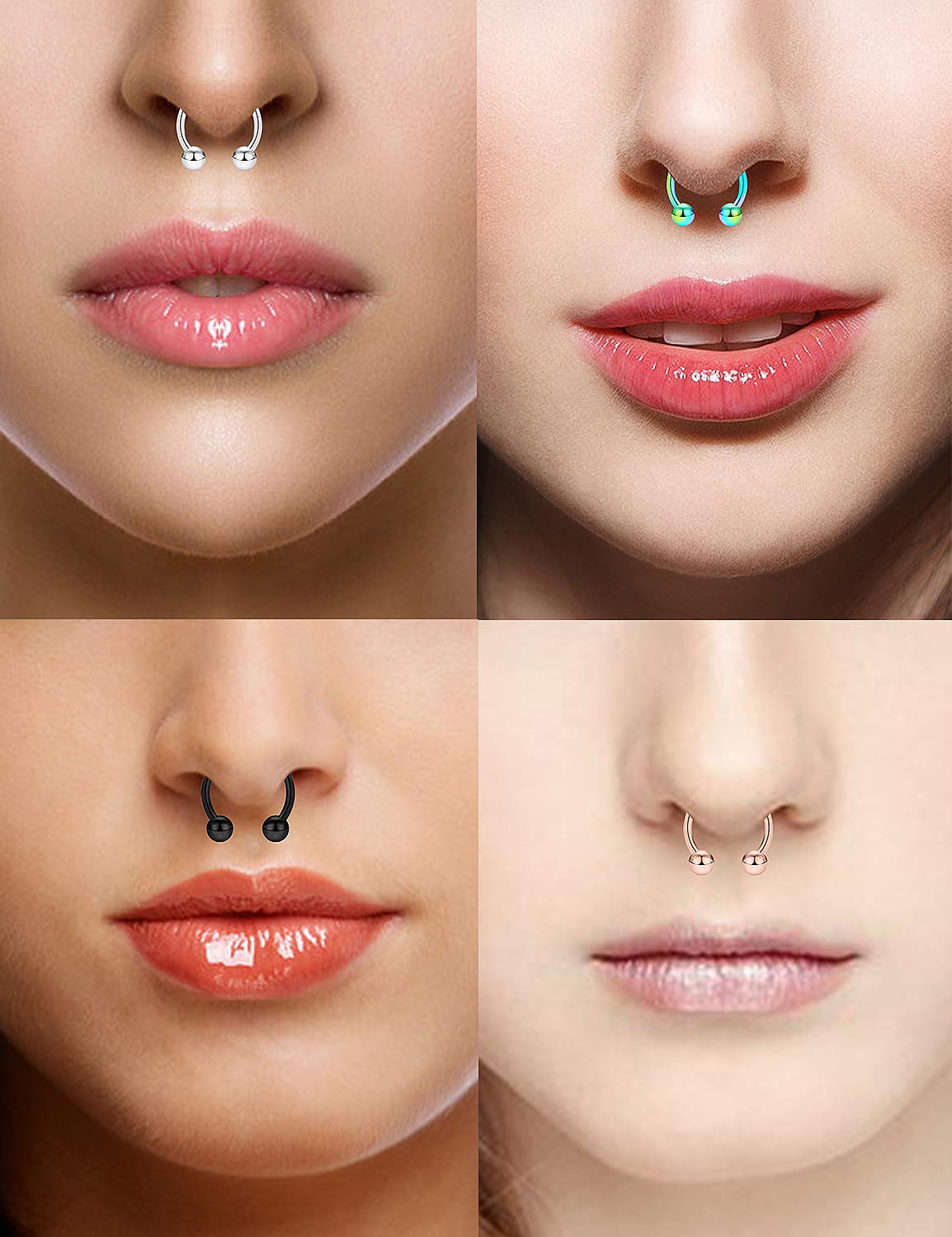 SCERRING 16G Septum Jewelry Nose Hoop Ring Horseshoe Cartilage Daith Tragus Earings Rings Retainer Body Piercing Jewelry 10mm 40PCS Mix Color