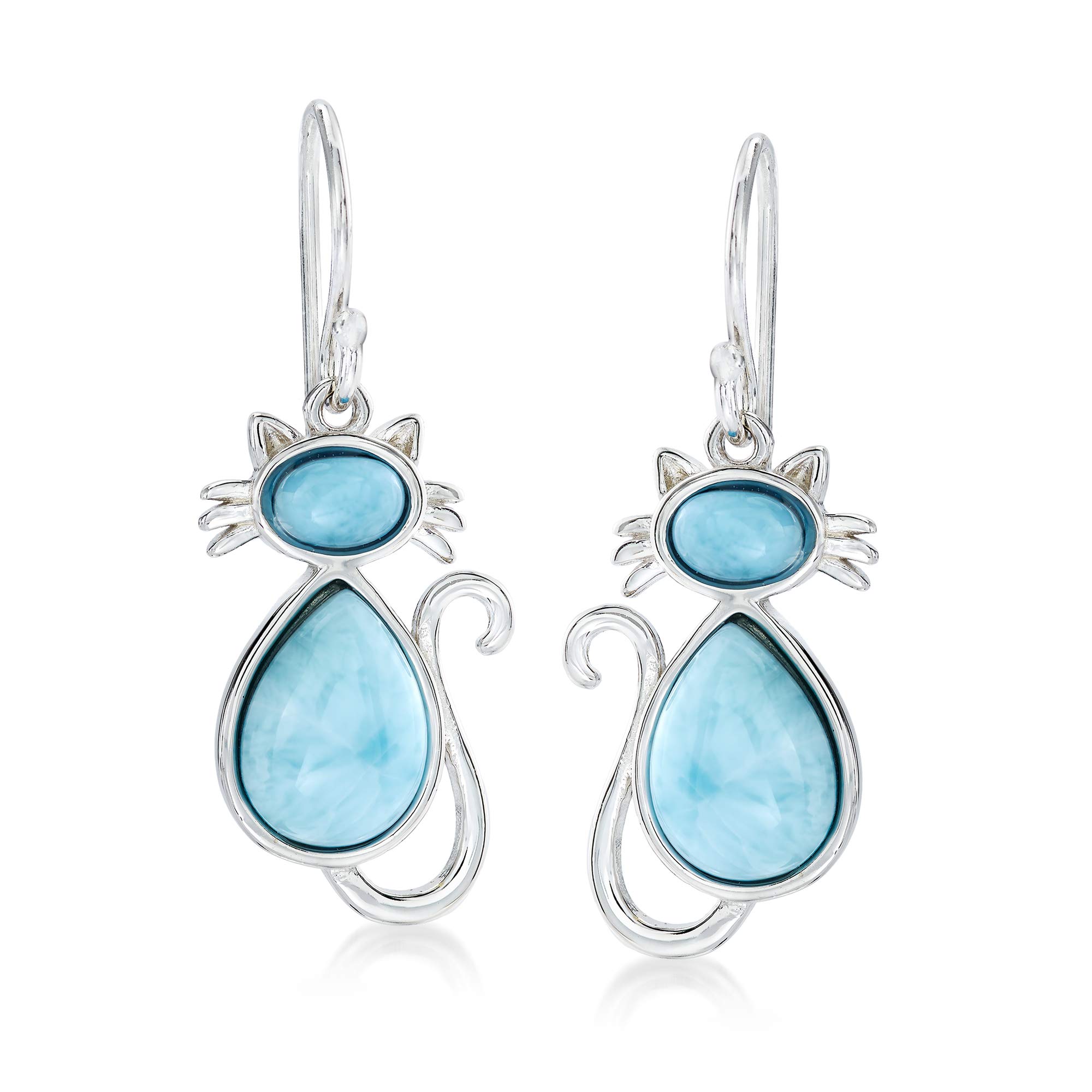 Ross-Simons Larimar Cat Drop Earrings in Sterling Silver