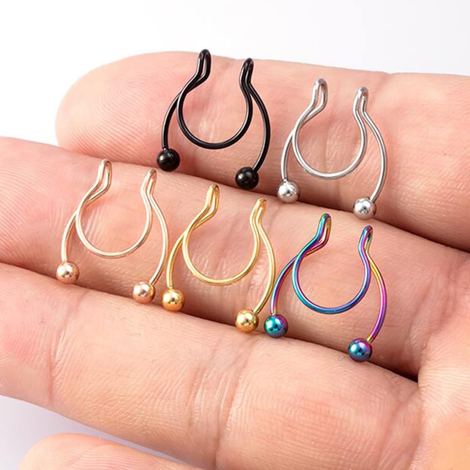 Kridzisw Fake Septum Rings Faux Nose Ring Hoop Piercing Jewelry for Women Stainless Surgical Steel horseshoe Septum Nose Nostril Cuff Ring Hoop Piercing jewelry Non Pierced Clip On Nose Ring Hoop men