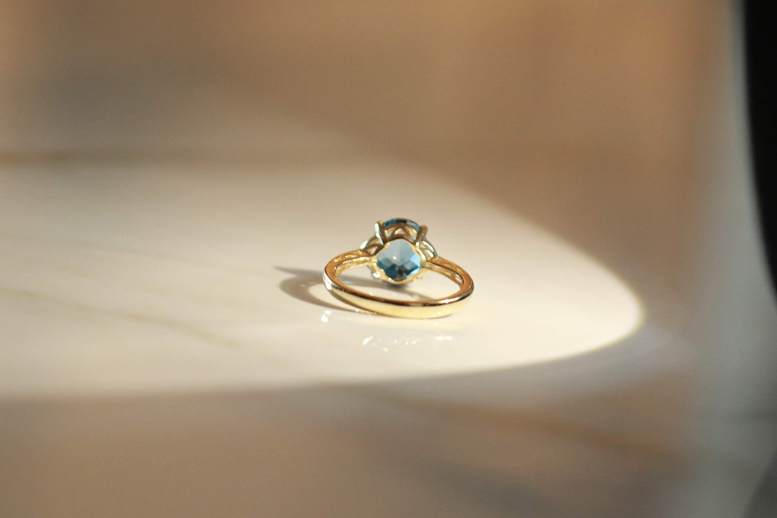 Gin & Grace 10K Yellow Gold Genuine London Blue Topaz Ring with Diamonds for women | Ethically, authentically & organically sourced (Oval-cut) shaped London Blue Topaz hand-crafted jewelry for her…