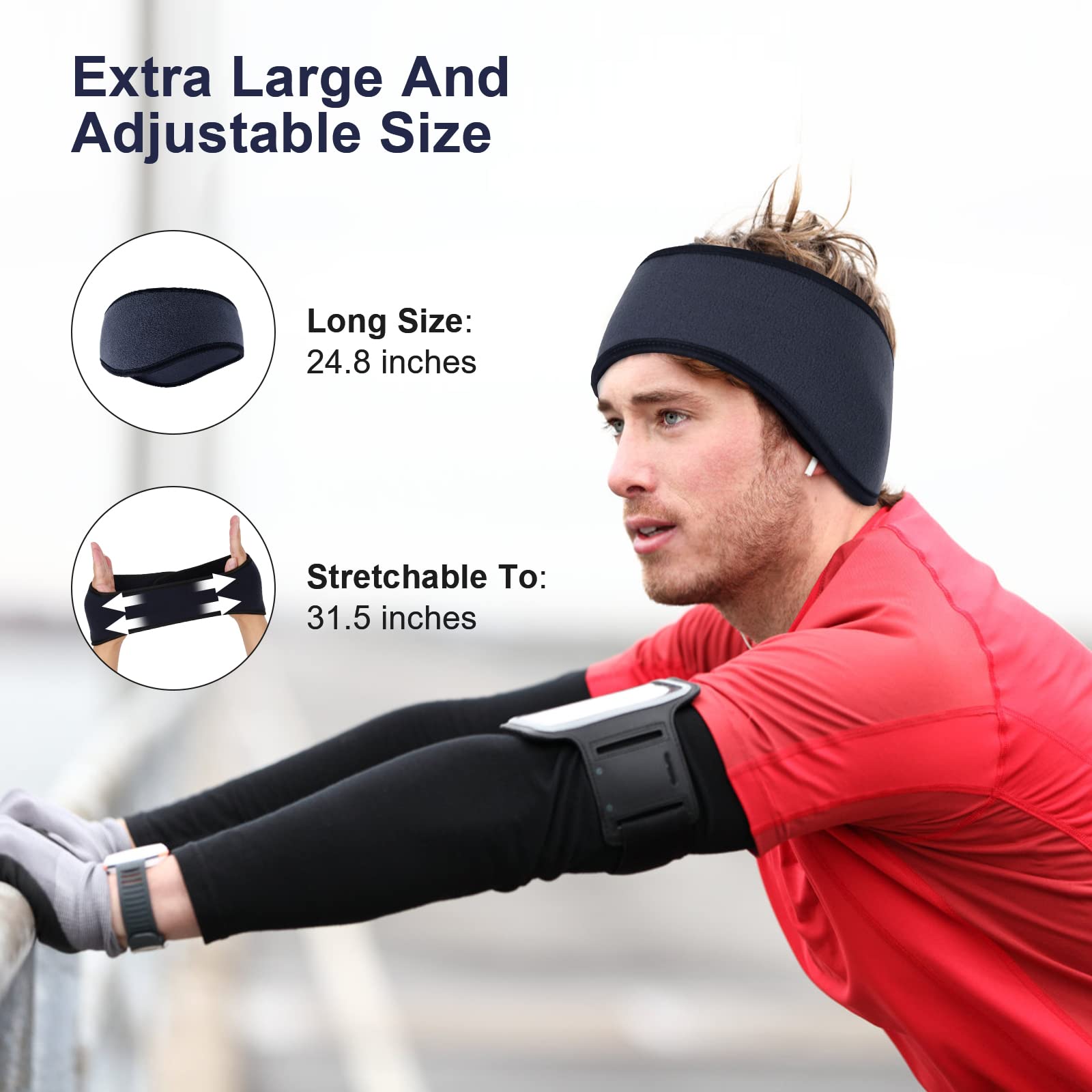 Iwtmm Ear Warmers Headband for Men Women Kids, Earmuffs Cover Winter Fleece Headbands for Running Athletic Cycling Daily Wear Yoga Skiing Riding Sports Fan, Navy Blue