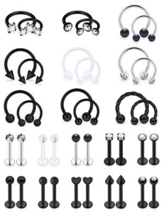 scerring 16g lip rings stainless steel horseshoe septum nose hoop labret monroe lip rings nail tragus rook helix cartilage earrings studs ring medusa piercing jewelry 38pcs black