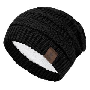 durio womens beanie knit beanie hat for women fleece lined thick black beanie winter beanies d black