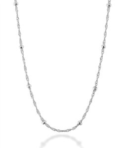 miabella italian 925 sterling silver singapore bead chain station necklace for women, made in italy (30 inch)