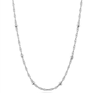 Miabella Italian 925 Sterling Silver Singapore Bead Chain Station Necklace for Women, Made in Italy (30 Inch)