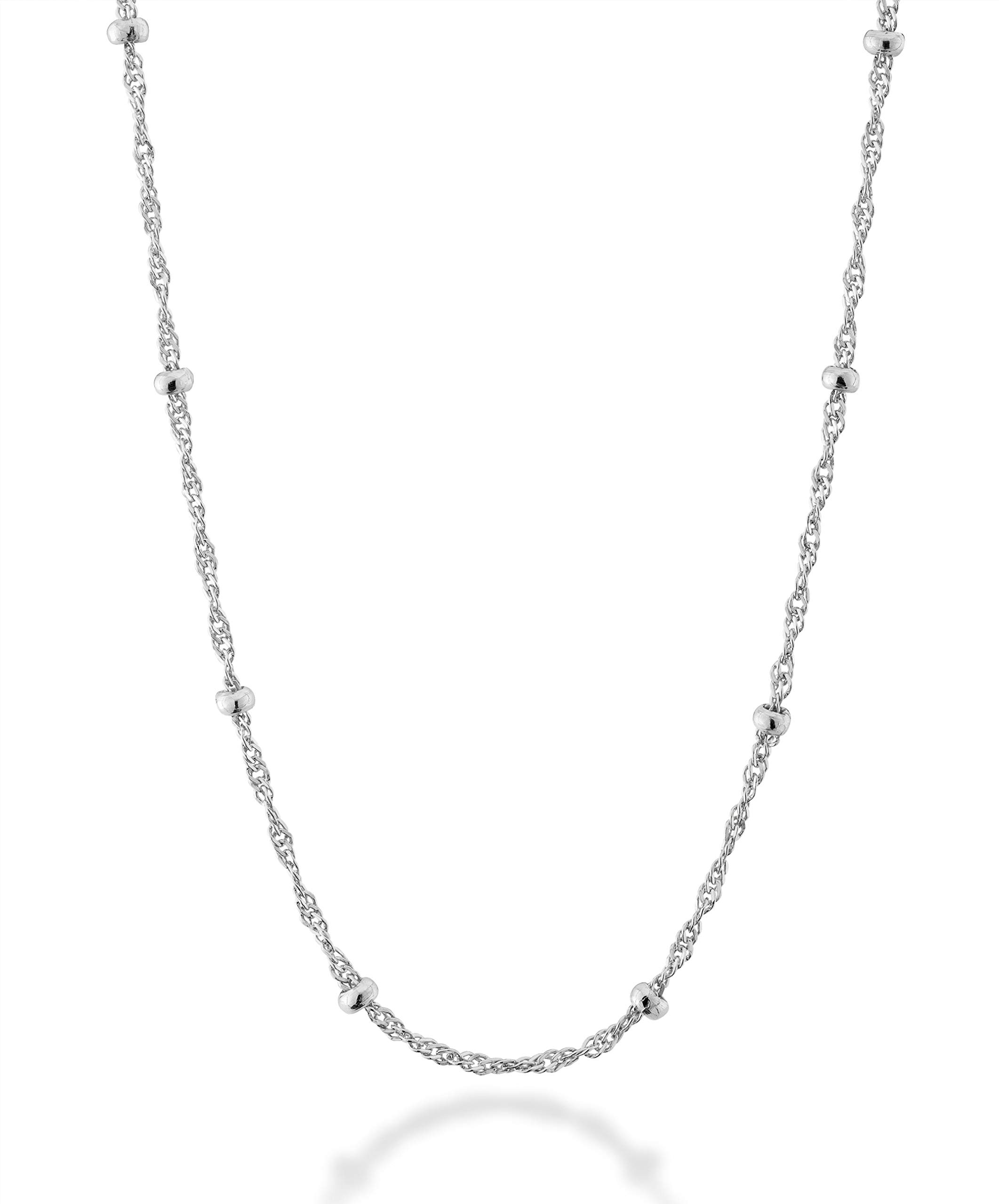 Miabella Italian 925 Sterling Silver Singapore Bead Chain Station Necklace for Women, Made in Italy (30 Inch)