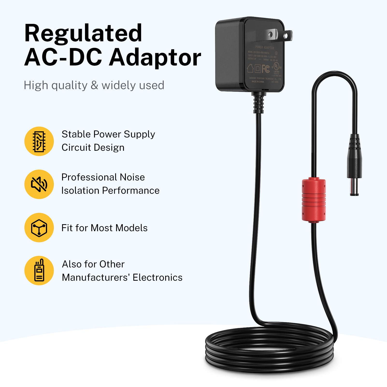 Donner DPA-100 Guitar Pedal Power Supply Adapter 9V DC 1A Tip Negative 5 Way Daisy Chain Cables for Effect Pedal