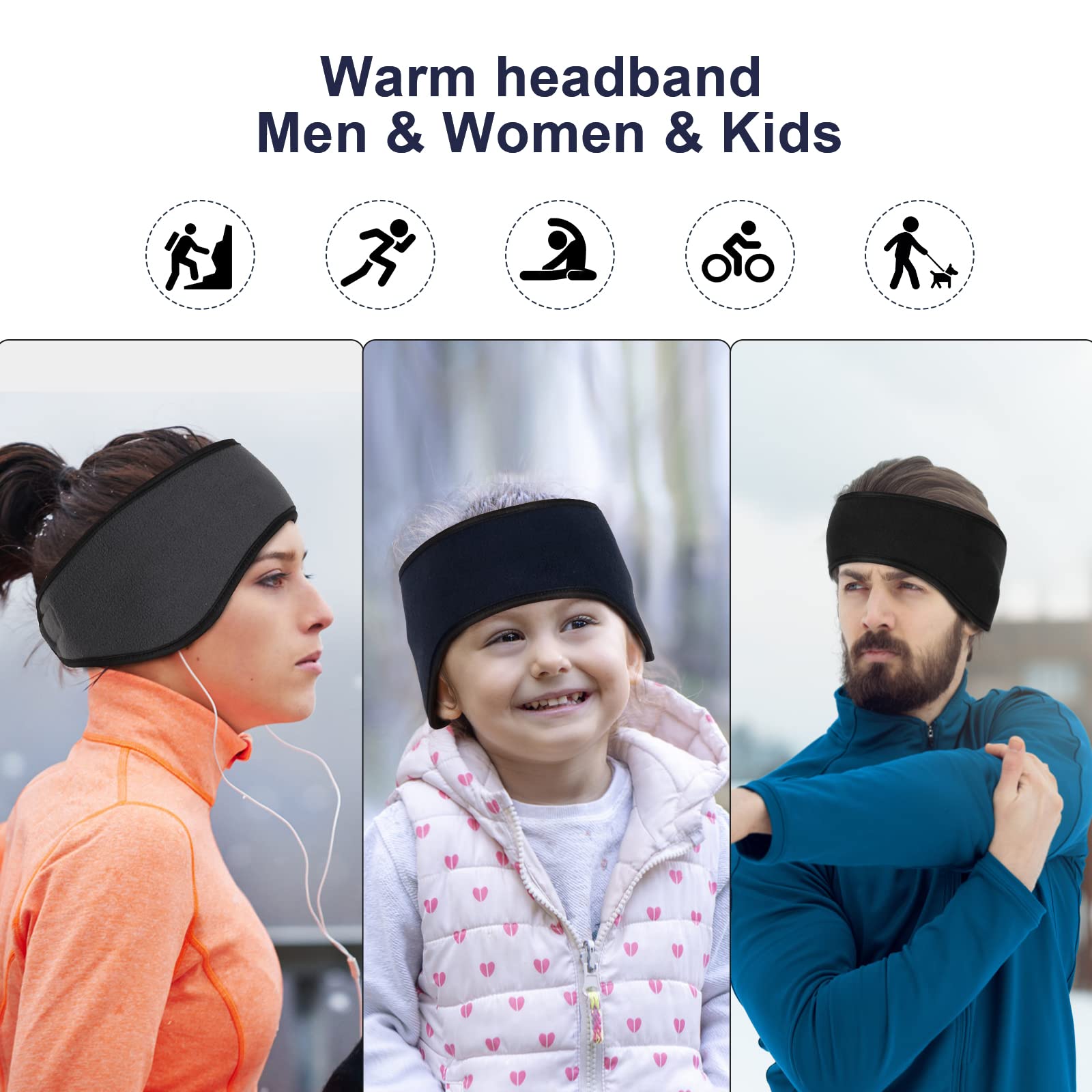 Iwtmm Ear Warmers Cover Headband for Men Women, Earmuffs Winter Fleece Headbands for Running Athletic Cycling Daily Wear Yoga Skiing Riding Sports Fan, Black