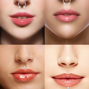 SCERRING 16g Lip Rings Stainless Steel Horseshoe Septum Nose Hoop Labret Monroe Lip Rings Nail Tragus Rook Helix Cartilage Earrings Studs Ring Medusa Piercing Jewelry 36PCS Rainbow