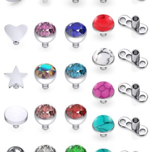 SCERRING 14G Dermal Piercing Jewelry Anchor Tops and Base Titanium Microdermals Piercing for Women Men CZ Ball Flat Moon Star Opal Heart 3mm 27PCS