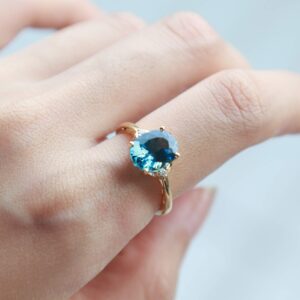 Gin & Grace 10K Yellow Gold Genuine London Blue Topaz Ring with Diamonds for women | Ethically, authentically & organically sourced (Oval-cut) shaped London Blue Topaz hand-crafted jewelry for her…