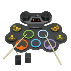 electronic drum set for kids - 9 pads, 2 pedals & 2 sticks, headphone jack in drumset kit - rechargeable electric drums pad for kid age 8-12 - gifts for boys & girls ages 7 8 9 10 11 12 13+ year old