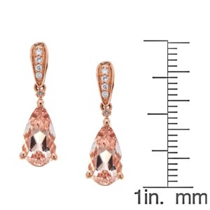 Gin & Grace 10K Rose Gold Genuine Pear Cut Morganite & Natural Diamond Drop Earring for Women