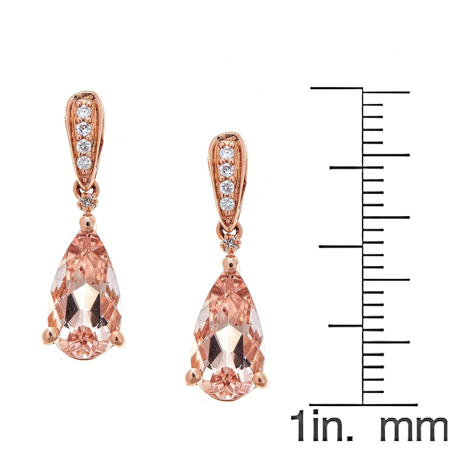 Gin & Grace 10K Rose Gold Genuine Pear Cut Morganite & Natural Diamond Drop Earring for Women