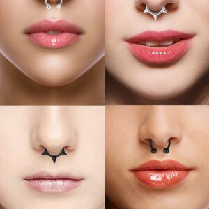 SCERRING 16G Septum Jewelry Stainless Steel Hinged Seamless Nose Hoop Ring Cartilage Daith Tragus Clicker Rings Retainer Body Piercing Jewelry 20PCS Silver & Black