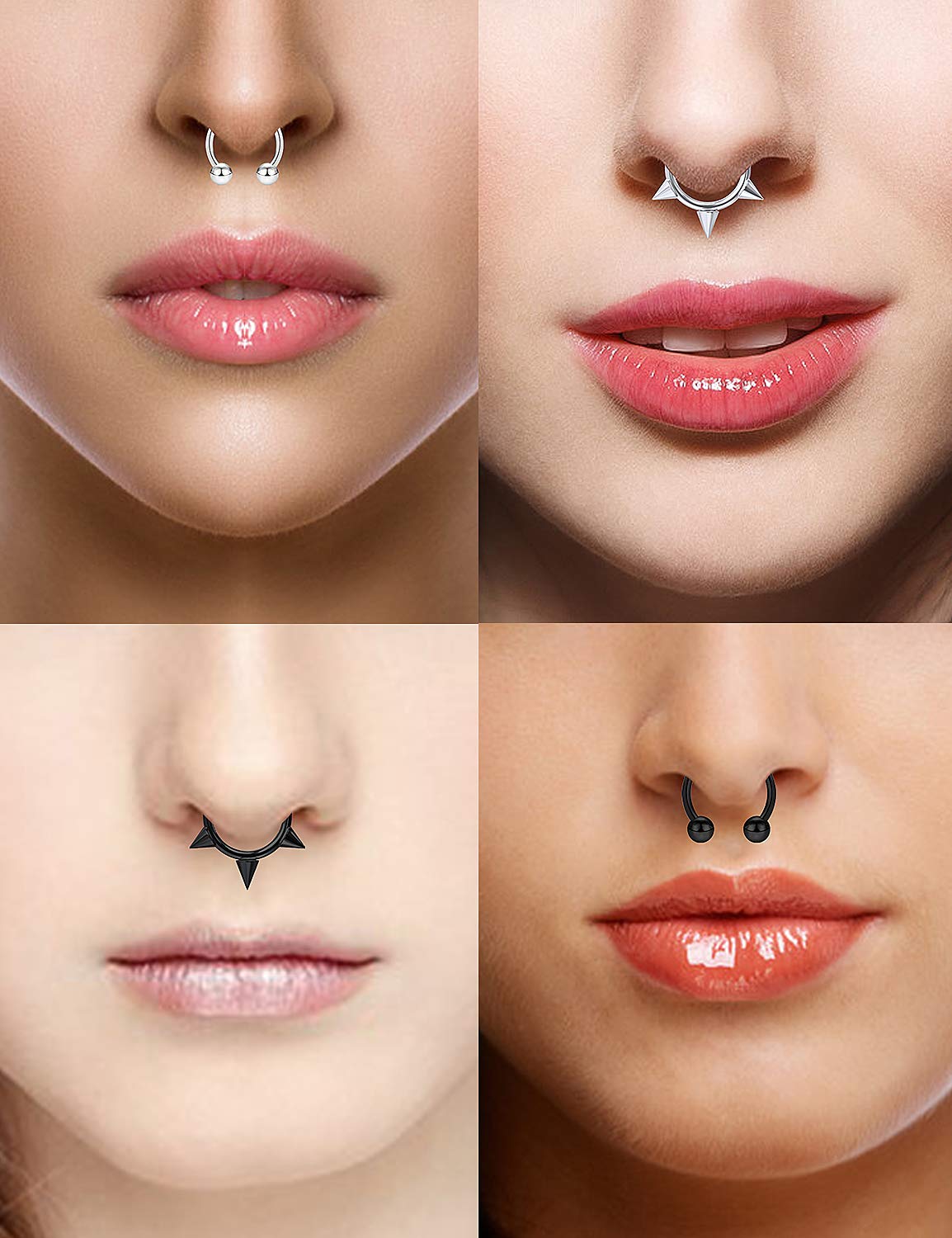 SCERRING 16G Septum Jewelry Stainless Steel Hinged Seamless Nose Hoop Ring Cartilage Daith Tragus Clicker Rings Retainer Body Piercing Jewelry 20PCS Silver & Black