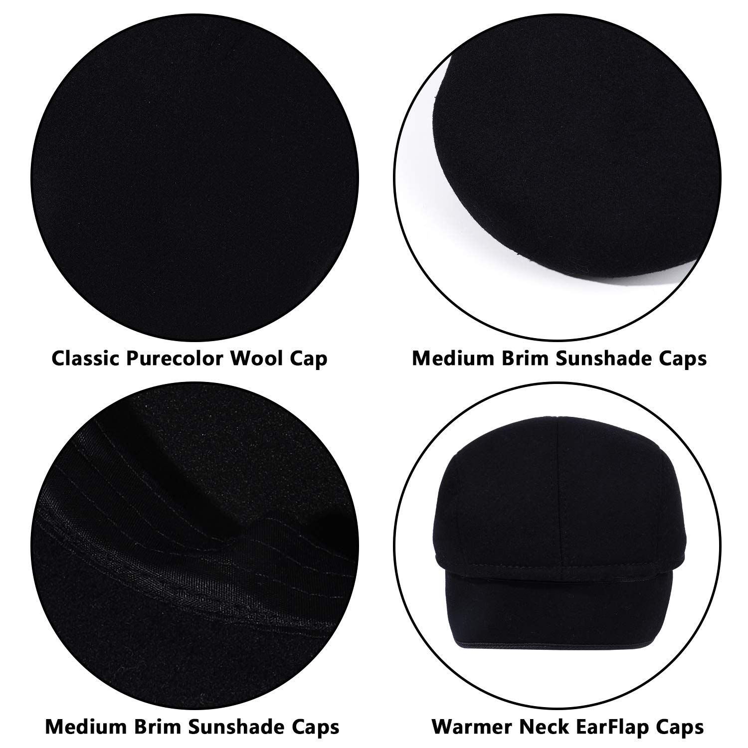 DOCILA Fashion Wool Flat Cap with Ear Flaps Black Winter Cold Weather Neck Warmers Newsboy Ivy Caps British Cabbie Beret Hats Earflap Dress Hat